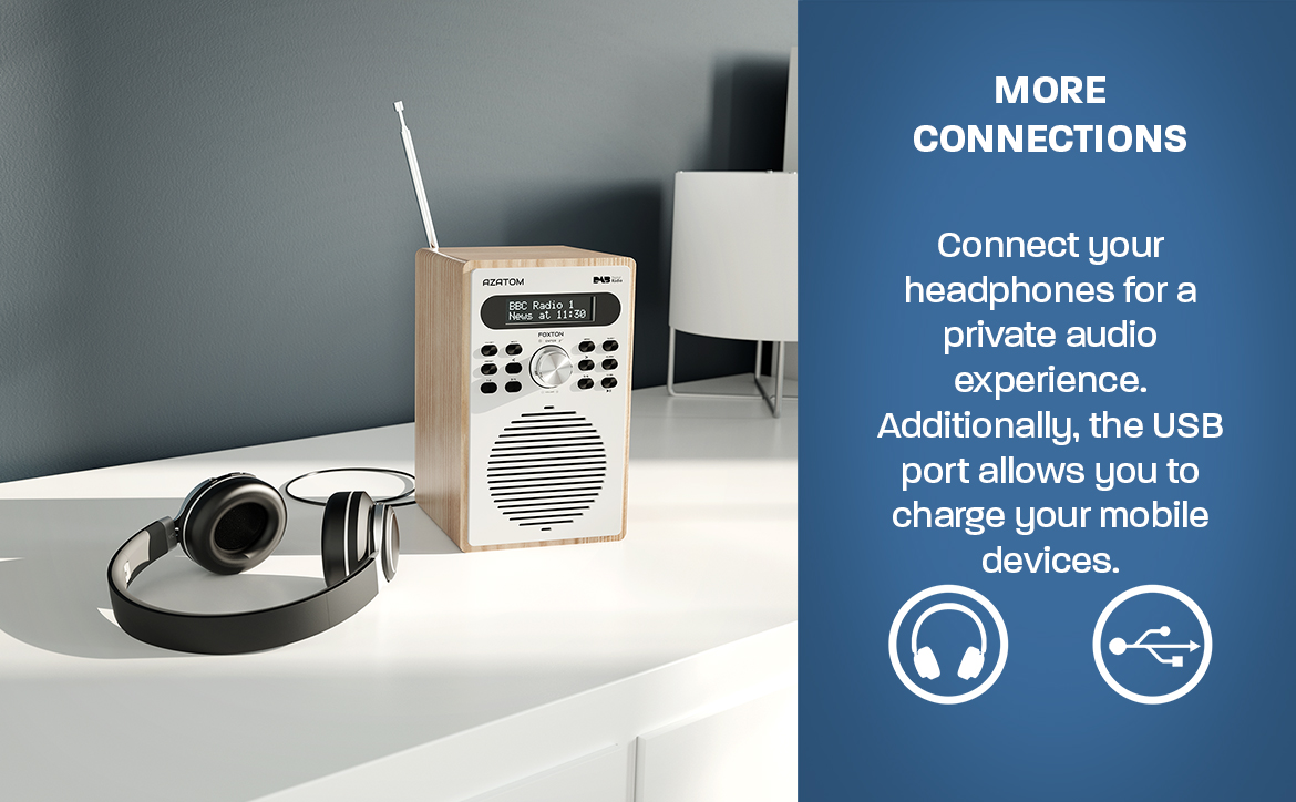 Azatom Foxton FX100 DAB, DAB+ & FM Clock Radio with USB Quick Charging | Best of British Audio ...